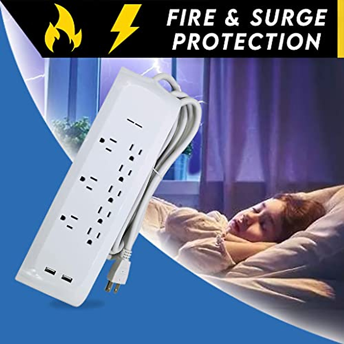 MaxWorks 50390 900 Joule 8 Outlet Power Strip with 2 USB Charging Ports, 8 Foot Power Cord 1875W 15A 125V 60HZ SJT 14/3