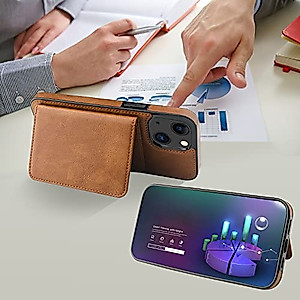 Bocasal Wallet Case for iPhone 13 Compatible with MagSafe Magnetic RFID Blocking Detachable Premium PU Leather Flip Case with Card Slots Holder Kickstand Wireless Charging 6.1 Inch (Brown)