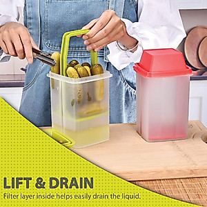 Pickle Storage Container with Strainer Insert, Food Saver (Green Lid) - by Home-X