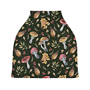 Nursing Cover Breastfeeding Scarf Mushroom Leaves on Black-for Baby Car Seat Covers, Stroller Cover, Carseat Canopy(228vb2b)