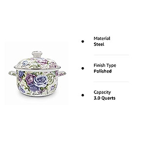 OLYTARU Flower Enamel on Steel Stock Pot/Stockpot with Lid, 3 Quart (style2)