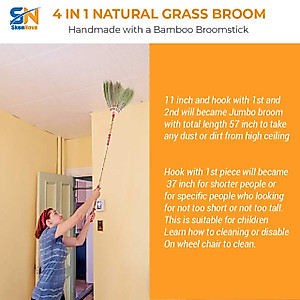 4 in 1 Natural Grass Broom Set by SN SKENNOVA -Traditional Sweeping Broom Thai Handmade Broom Handmade Kitchen Broom Asian Broom (24" 34" 44" 58")