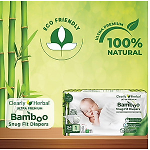 Clearly Herbal Bamboo Diapers, Micro Cushion Comfort & Other Plant-Based Materials, Size 1 34ct Case (4 Inner Bags)