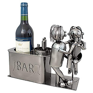 BRUBAKER Wine Bottle Holder 'Couple in Bar' - Table Top Metal Sculpture - with Greeting Card