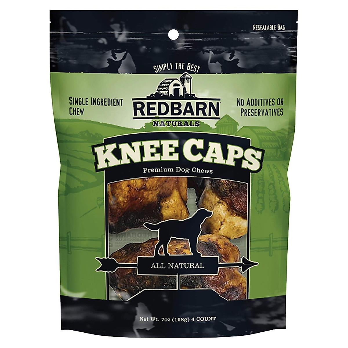 Redbarn Knee Caps for Dogs, All-Natural Single-Ingredient Chews | Great for Aggressive/Power Chewers, 4-Count (Pack of 3)
