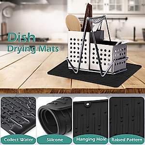 GeeRic Dish Drying Mats, Heat-resistant Silicone Mat for Kitchen Counter, Non-Slip Dish Dry Mat Dishwasher Safe Small, Black