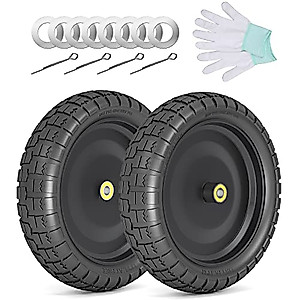 (2-Pack) 13‘’ Tire for Gorilla Cart Replacement Wheels, Flat Free Solid Wheelbarrow Tires for Heelbarrow, Garden Cart, Trolleys, Hand Trucks and Yard Trailers, 5/8 Inch Axle Borehole and 2.1” Hub