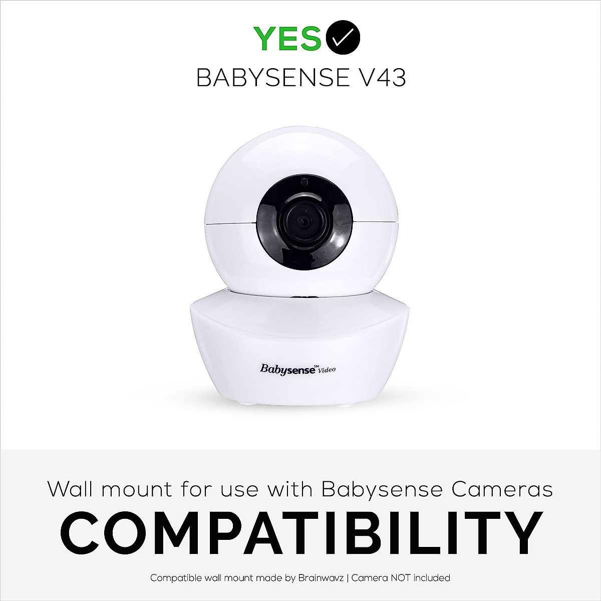 BRAINWAVZ Wall Mount for BabySense V43 Baby Monitor Camera - Adhesive Holder, Easy to Install, No Tools Needed, No Mess, No Drilling, Strong Mount, White