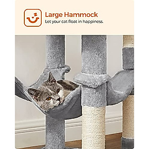 Feandrea Cat Tree, Cat Tower, Cat Condo with Scratching Posts, Hammock, Plush Perch, Cat Activity Center, Light Gray UPCT161W01