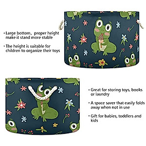 xigua Frog Cotton Rope Storage Basket with Handles Large Baby Laundry Basket Round Collapsible Laundry Basket for Laundry,Toys,Books and Nursery Clothes