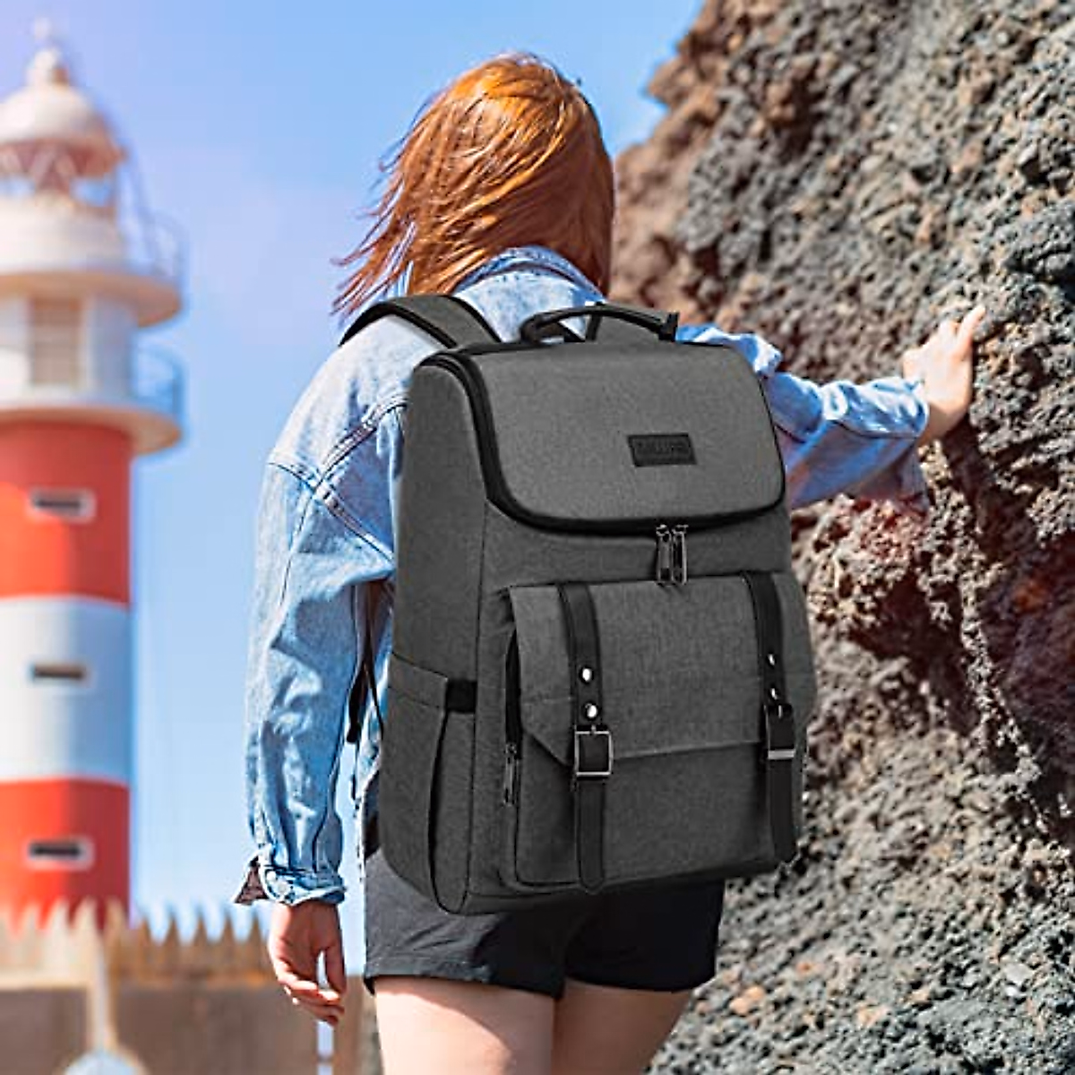 zalupri Work Laptop Backpack for Men, 15.6 inch Travel Backpack Stylish Teacher Backpack Casual Daypack laptop Bag with USB Charing Port, Grey