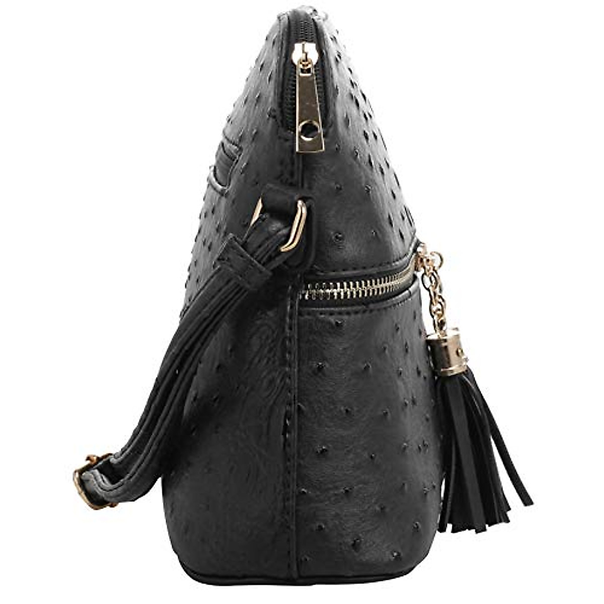 SG SUGU Crocodile Pattern Lightweight Medium Dome Crossbody Bag Shoulder Bag with Tassel | Black