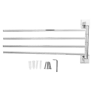 Bathroom Towel Hanger Stainless Steel 180° Rotatable Space Saving Design Bathrobe Holder Wall Mounted Storage (250255 Movable Four Rod - Chrome Plated)