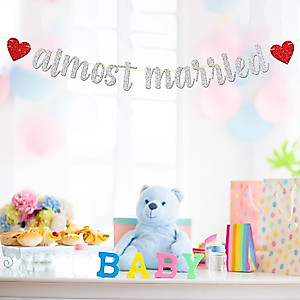 Silver Glitter Almost Married Banner - Wedding Rehearsal Decorations - Engagement/Bridal Shower Party Decoration Supplies