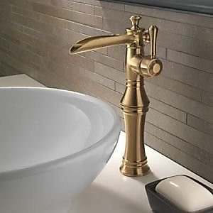 Delta Faucet Victorian Vessel Sink Faucet, Single Hole Bathroom Faucet, Single Handle Bathroom Faucet Chrome, Waterfall Faucet, Chrome 754LF