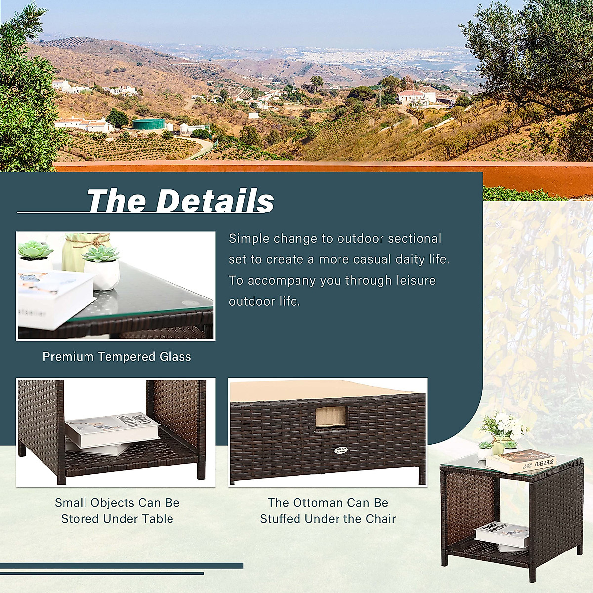 Patio Furniture Sets 5 Piece, Patio Conversation Sets, Outdoor Wicker Patio Furniture Set, Outdoor Patio Furniture, PE Rattan Patio Furniture, Porch Furniture Set, Patio Furniture with Ottoman