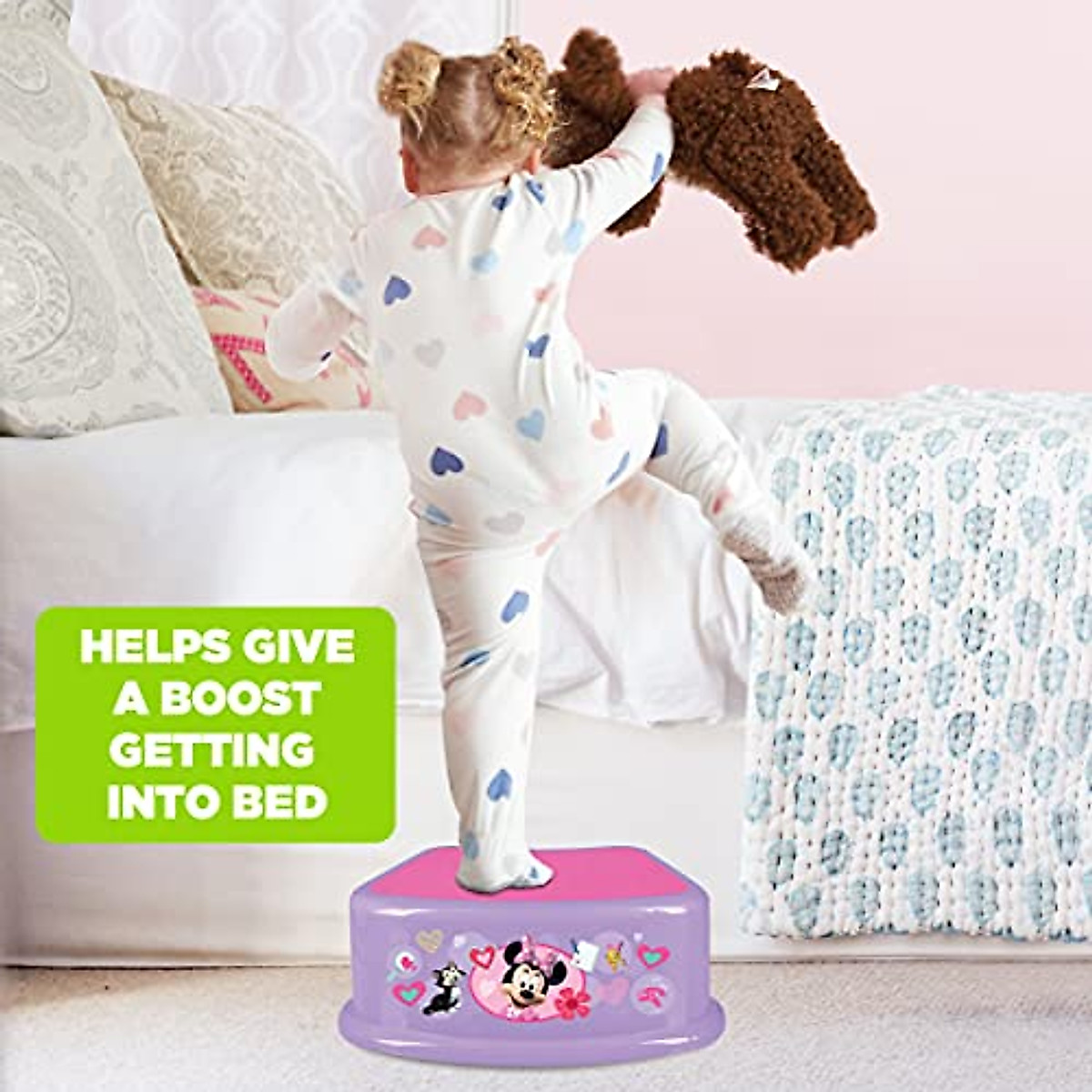 Disney Minnie Mouse Happy Helpers Bathroom Step Stool for Kids Using The Toilet and Sink - Kids Step Stool, Potty Training, Non-Slip, Bathroom, Kitchen, Lightweight