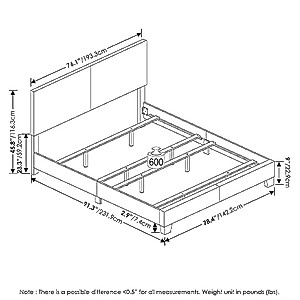 Furinno Pessac Fabric Upholstered Bed Frame with Wooden Slat Support, California King, Glacier