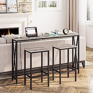 MAHANCRIS Bar Stools, Set of 2 Bar Chairs, Kitchen Breakfast Bar Stools with Footrest, 25.8" Dining Stools, Rectangular Industrial Bar Chairs, for Dining Room, Kitchen, Greige BAHG0101Z