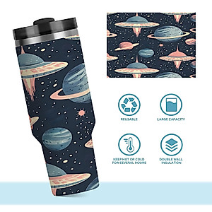 FRCSDIY Cosmic Planet Insulated Tumbler with Handle and Straw Lid,30oz Leakproof Stainless Steel Cup BPA-Free Water Bottle