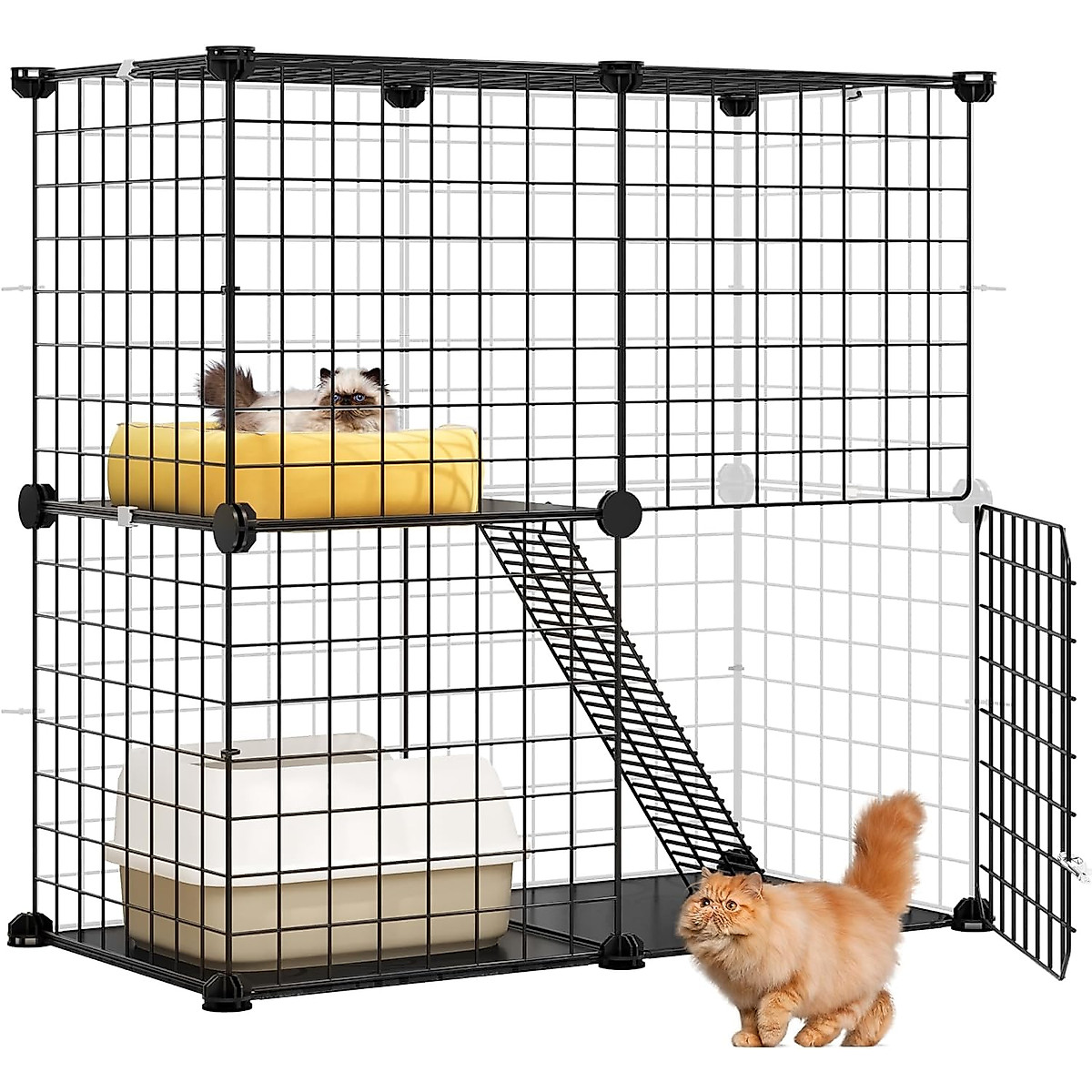 YITAHOME Indoor Cat Cage 2 Tier Kitten Cage House Outdoor Cat Enclosure Ferret Cage DIY Pet Playpen Detachable Metal Kennel for Small Animal, Kitty, Bunny, rv Travel, Camping