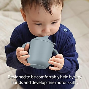 Mintlyfe Baby Trainer Cup, Pack of 2 Food Grade Silicone Training Cup with Anti-Drop Straw and Non-Slip Handes, BPA-Free, Unbreakable, Spill Proof Sippy Cup for Toddlers, 4 oz (Sage/Ether)