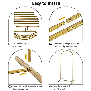 Fogein Wedding Arch Backdrop Stand, 6 FT Square Metal Arch Backdrop Stand for Wedding Ceremony Photo Booth, Outdoor Indoor Birthday Party, Garden Floral Balloon Arch Decoration(Gold)