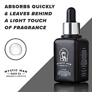 Mystic Man Organic Premium Beard Oil - (Promotes Growth, Softens and Strengthens Beard & Mustache), USDA Organic, Leave-In Conditioner with Sandalwood, and Jojoba Oil, 1.0 Fl oz.