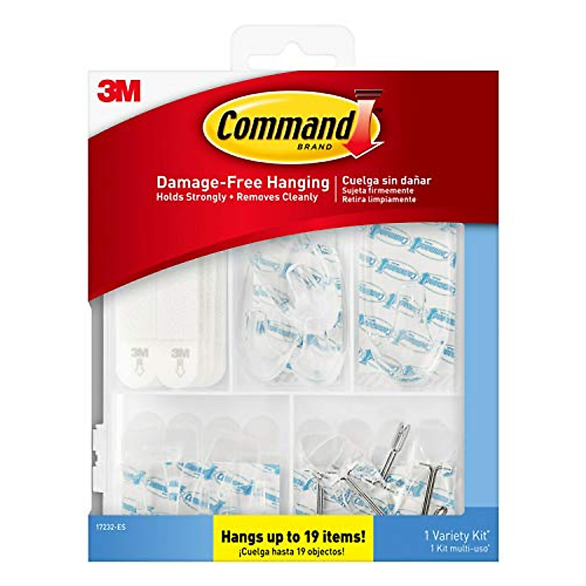 Command Clear Variety Kit, Hooks and Strips to Hang Up to 19 Items, Organize Damage-Free & Large Refill Replacement Strips for Indoor Hooks, White, 20-Strips - Easy to Open Packaging