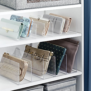 mDesign Plastic Divided Clutch Organizer for Closets, Bedrooms, Dressers - Closet Shelf Storage Solution for Purses, Wallets, Bill Folds, and Accessories - 7 Sections - Lumiere Collection - Clear