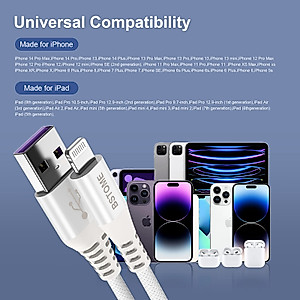 BSTOEM for IP Charger Cable 3 Foot 2Pack USB A to Lightning Fast Charging Cord 3FT for Ap [MFi Certified],for IP 14/Plus/Pro/ProMax/13/12/11/XS/XR/X/8/7/6/SE,for iPd/Air/Mini Charge Wire 3 feet