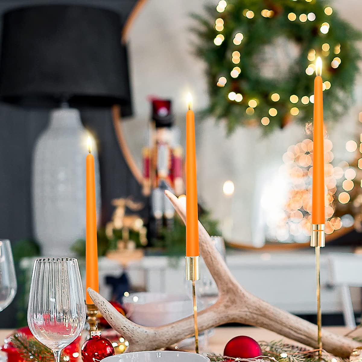 20 Pcs Orange Taper Candles, 10×7/8 Inch Thin Candlesticks, Great for Halloween Fall Harvest Dinner Party and Emergency