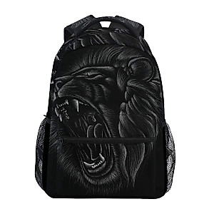 ALAZA Hand Drawn Black Lion Roaring Large Backpack Laptop iPad Tablet Travel School Bag w/Multiple Pockets for Men Women College
