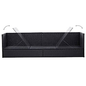 vidaXL Outdoor Sofa with Cushion and Pillow Poly Rattan Black