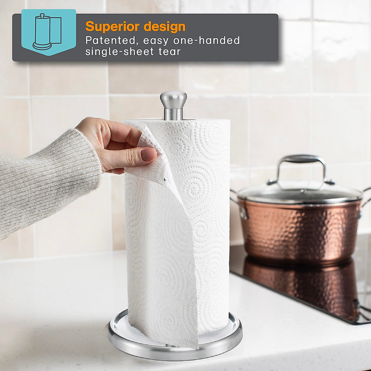 Polder Stainless Steel Single-Tear Paper Towel Holder