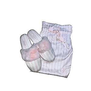 Victoria's Secret Signature Satin Slipper Pink Stripe Size Medium 7/8 New