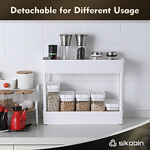 Sikobin 3-Tier Rolling Storage Cart Utility Cart Trolley Mobile Organizer with Lockable Caster Wheels Standing Rack Shelving Unit Organizer Kitchen Bathroom Laundry Room