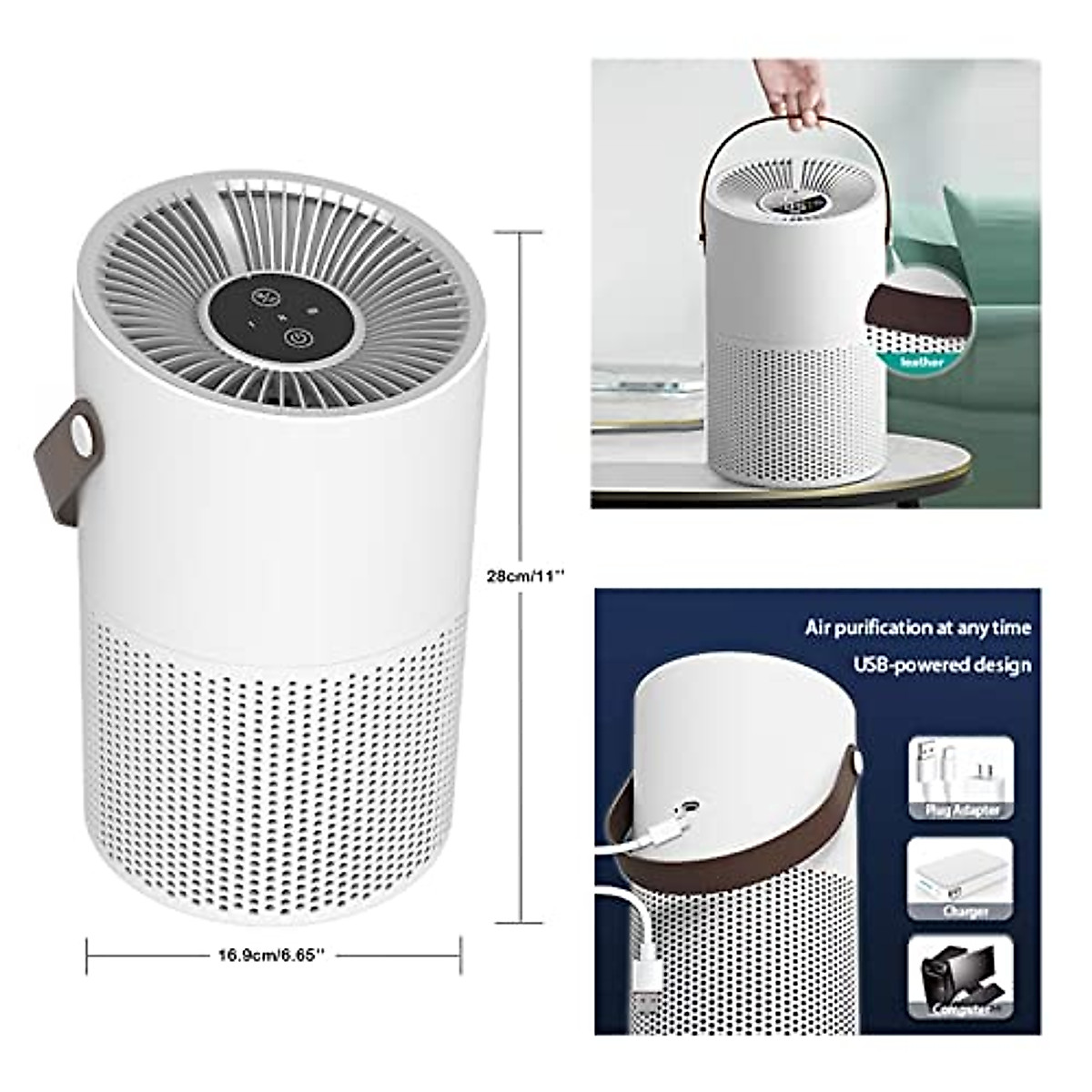 Air Purifier for Home Large Room Pets and Dust Portable Air Purifiers for Dorm Room with True HEPA Filter Effectively Remove 99.97% of Dust Smoke Dander Pollen Odors(USB Charging)