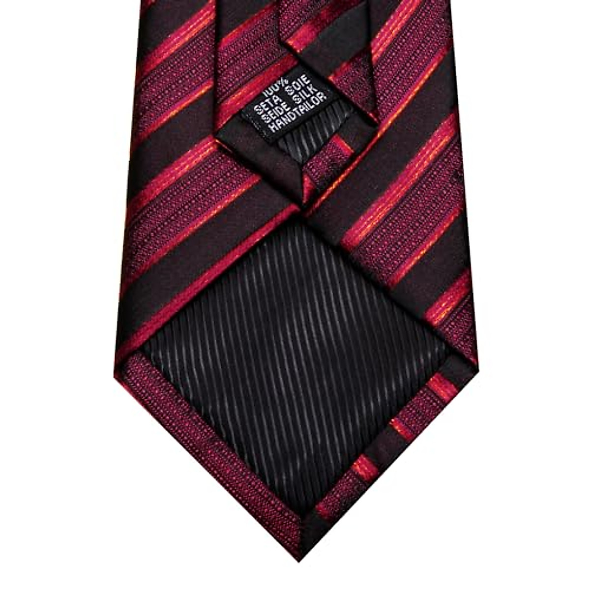 Barry.Wang Stripe Men Ties Set Classic WOVEN Necktie with Handkerchief Cufflinks Formal Black Red