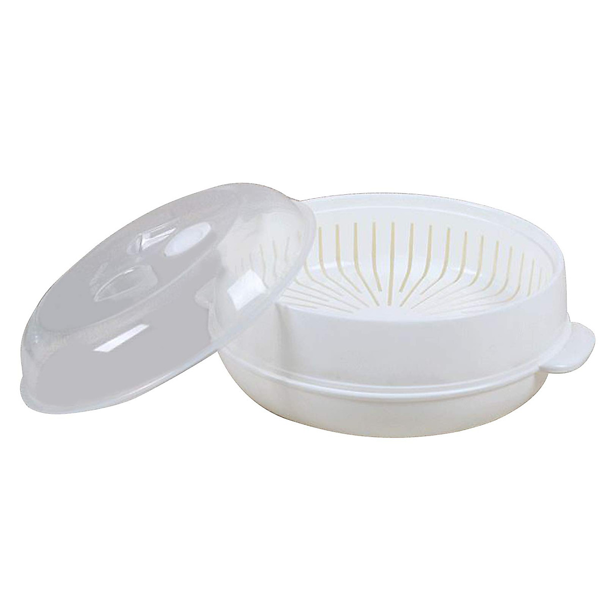 1-Tier Microwave Steamer Heating Steamer for Home Kitchen White (Round)