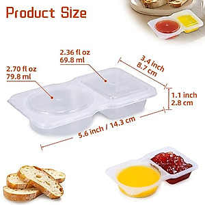 Vexulipro 15 PCS Divider Condiment Containers with Lids, Double Compartment Condiment Container, Dressing Containers with Lids, Small Plastic Containers with Lids, and Snack Containers