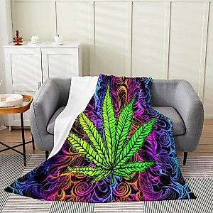 Marijuana Weed Leaf Blanket Blanket for Boys Girls Men,Cannabis Leaves Throw Blanket Throw 50x60,Trippy Colorful Marijuana Leaf Fleece Blanket Home Room Decor,Boho Mandala Leaves Bed Blanket