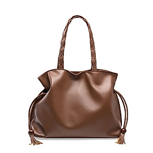 iFeiCho 2023 New Leather Material Women's Fashion Commuter Shoulder Tote Bag, Black, Brown, Coffee (Brown)