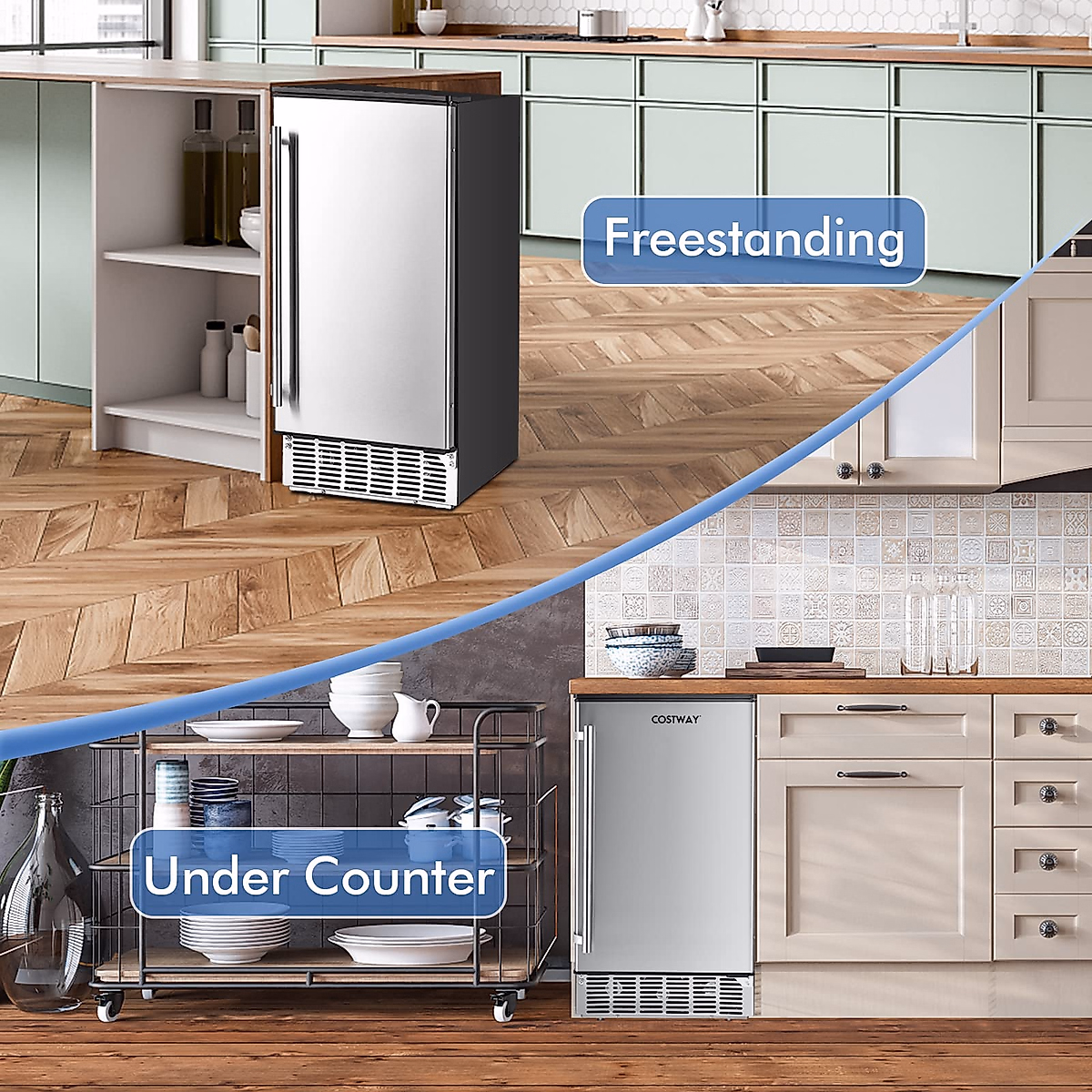 COSTWAY Commercial Ice Maker, 80LBS/24H Freestanding and Under Counter 115V Industrial Ice Machine with Self-Cleaning Function, 24H Timer, LCD Display, Drain Pump, Reversible Door, 25 LBS Ice Bin