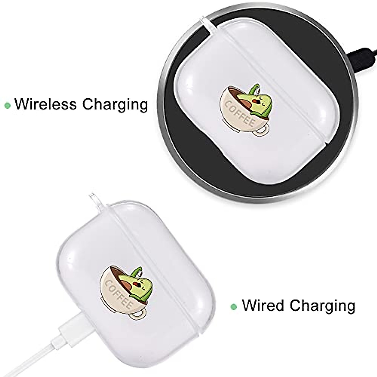 Idocolors Cartoon AirPods Case Compatible with AirPods Pro/3 for Girls Boys,Cute Creative Cases,Clear Smooth TPU Silicone Shockproof Dustproof Cover, Avocado Pattern Case with Keychain