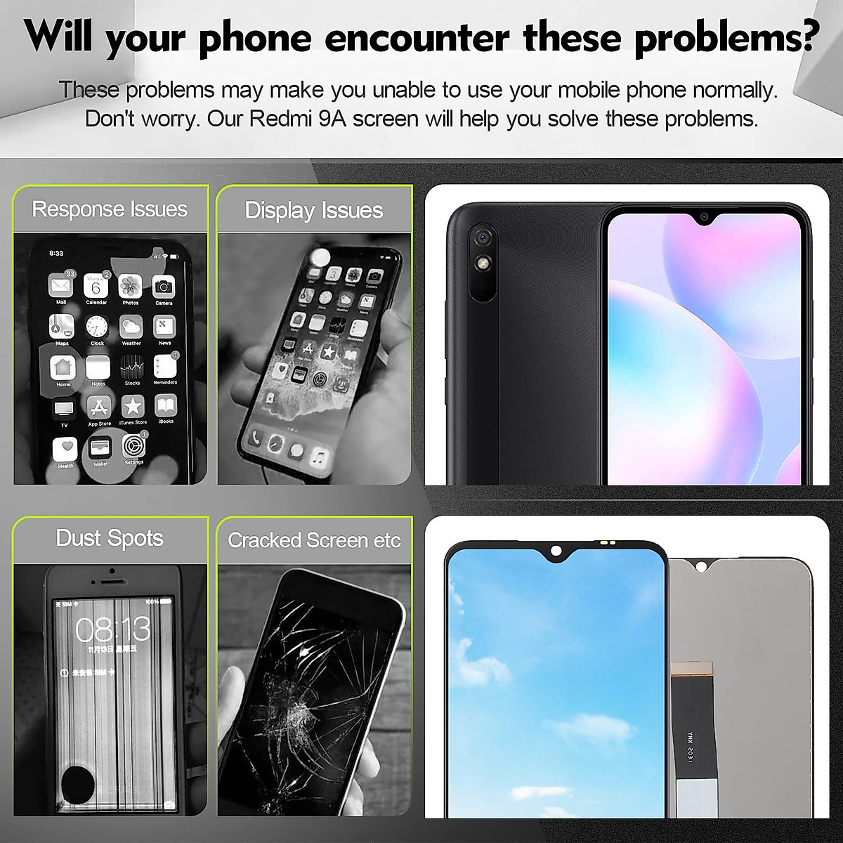 Pantalla LCD Screen Replacement for Xiaomi Redmi 9A M2006C3LG Redmi 9C Redmi 9C NFC Redmi 10A 6.53" LCD Display Touch Digitizer Assembly with Tools