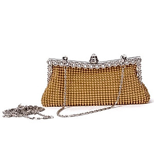 Damara Womens Dimple Mesh Crystals Mini Clutch Evening Bag, Black