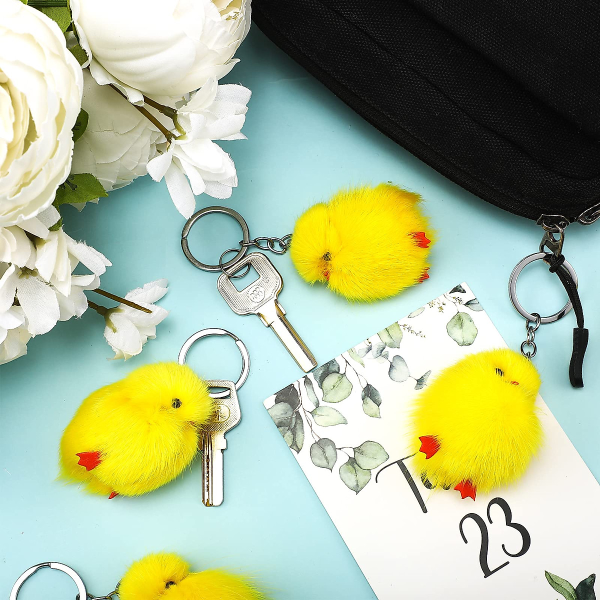 24 Pcs Small Chicken Keychain 3 Inch Realistic Plush Farm Chick Mini Ornaments Yellow Fluffy Chicken Stuffed Animal Soft Chicken Toy Photography Props DIY Easter Egg Filling Decorations Party