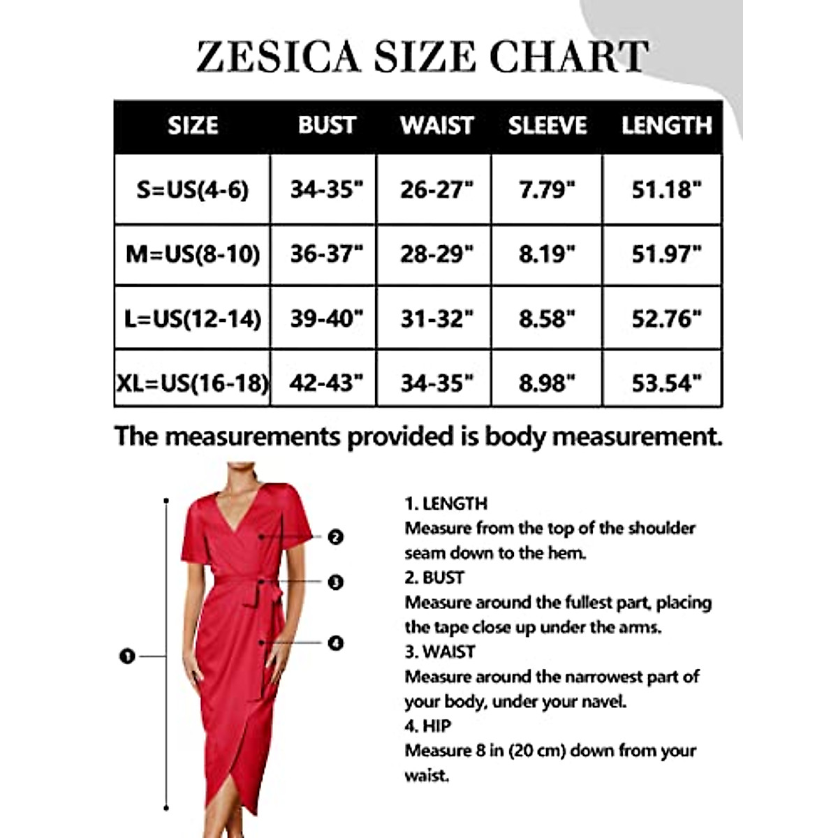 ZESICA Women's Elegant Bodycon Party Dress Satin Wrap V Neck Ruched Belted Formal Midi Dresses,Red,Medium