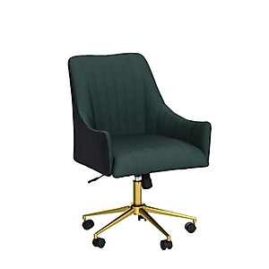 Desk Chair for Home Office Velvet Modern Accent Chair Upholstered Tufted Green Office Chair with Gold Base Swivel Wheels and Adjustable Height Armchair Study Work Stool Vanity Chair for Women, Girls
